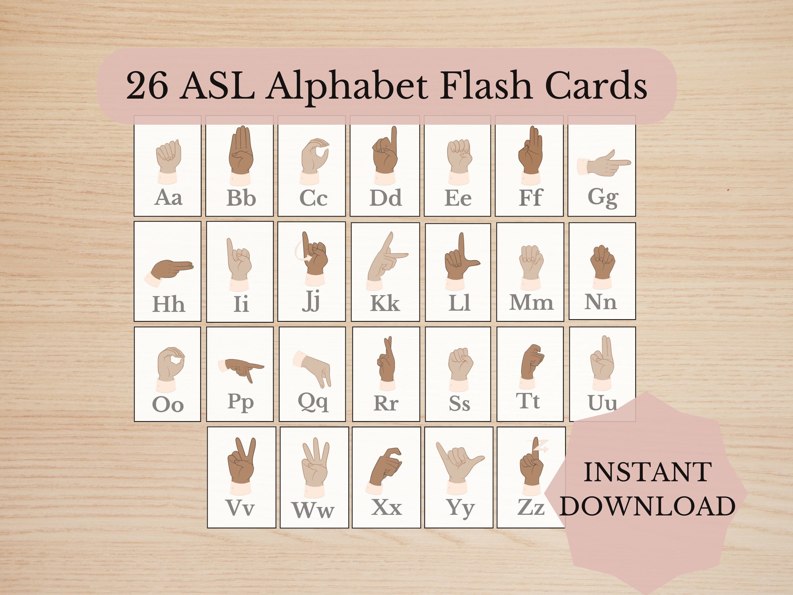Sign Language ASL Flash Cards Alphabet Homeschool Printable Montessori ...
