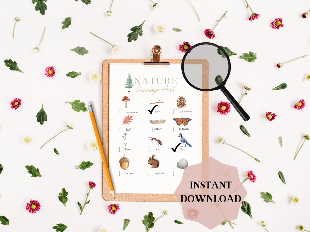 Nature Scavenger Hunt Worksheet Print Outdoor Kids Preschool Camping ...