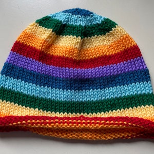 Rainbow Stripe Knit Beanie: Roll Brim Pride Hat - Etsy