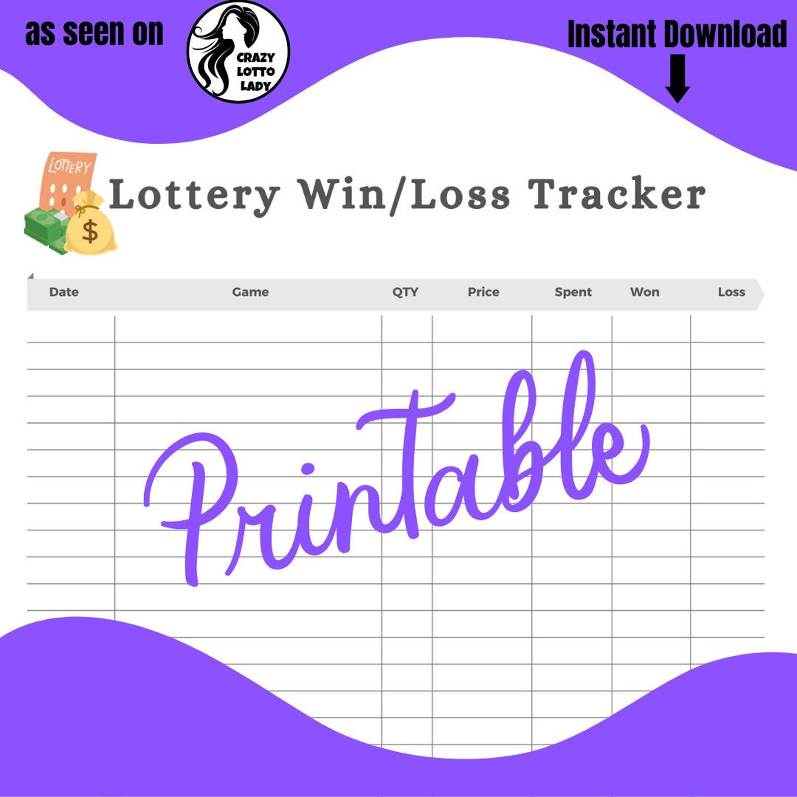 Printable Lotto Lottery Log Sheet | Win Loss Tracker | Track Wins ...