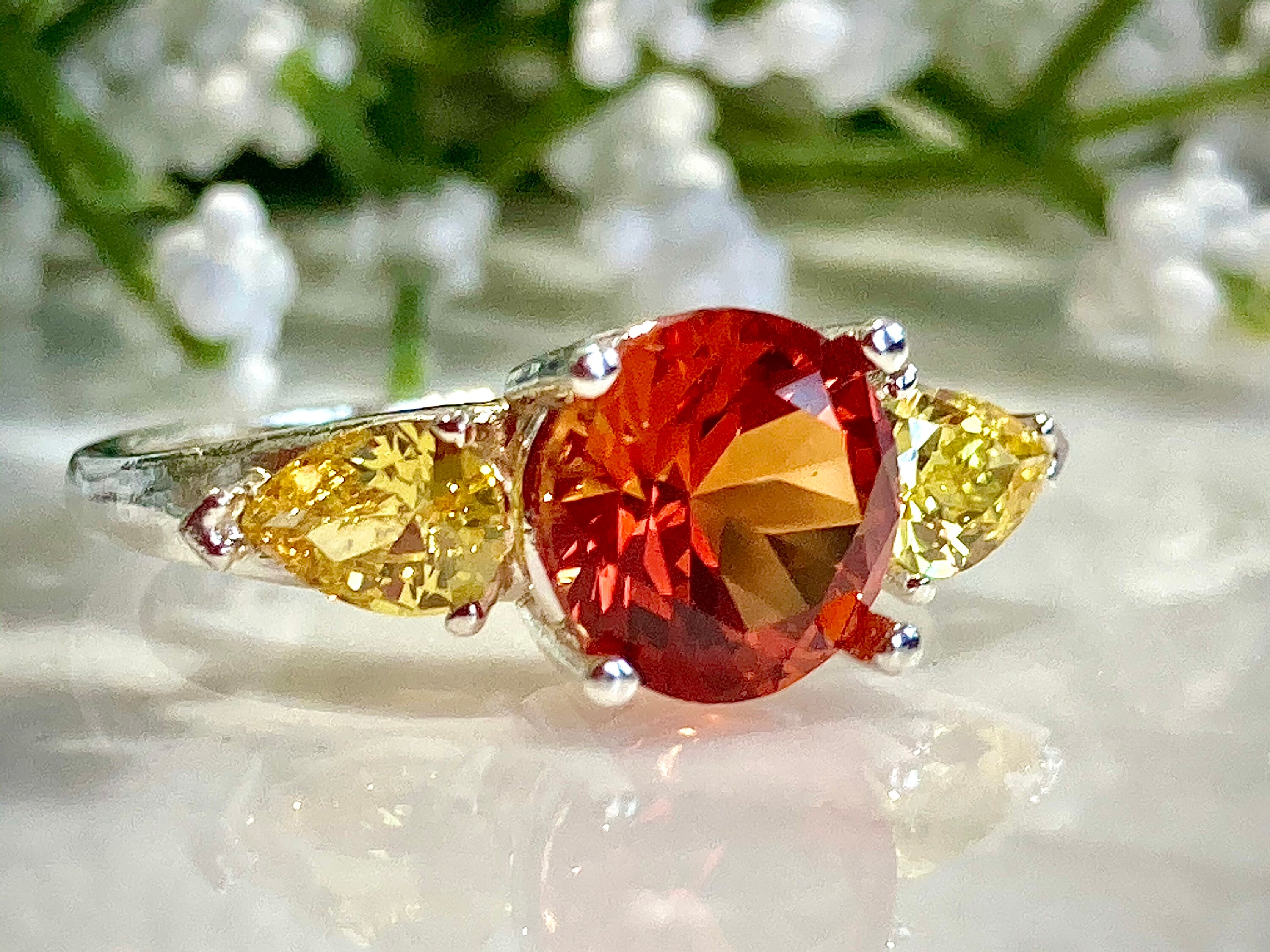 Orange Padparadscha Sapphire 2 Ct.8mm & Canary Pear CZ 6x4 - Etsy UK