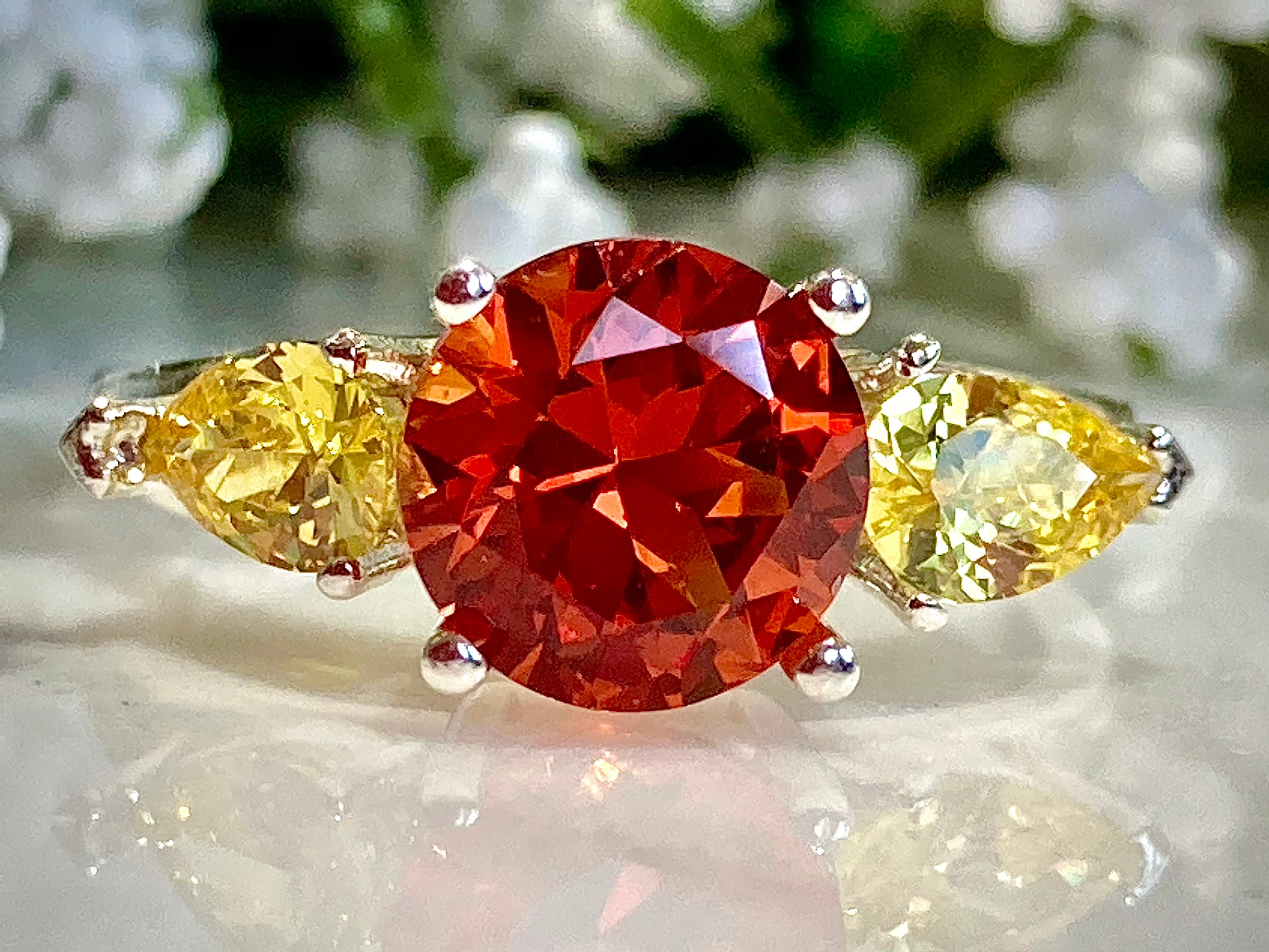 Orange Padparadscha Sapphire 2 ct.8mm & Canary Pear CZ 6x4 | Etsy