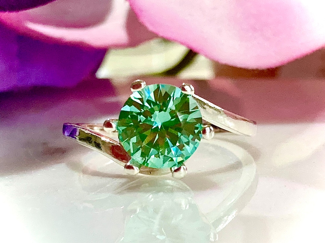 Beautiful Sea Foam Green Spinel 2 Carat (8mm) Solitaire Bypass Sterling ...