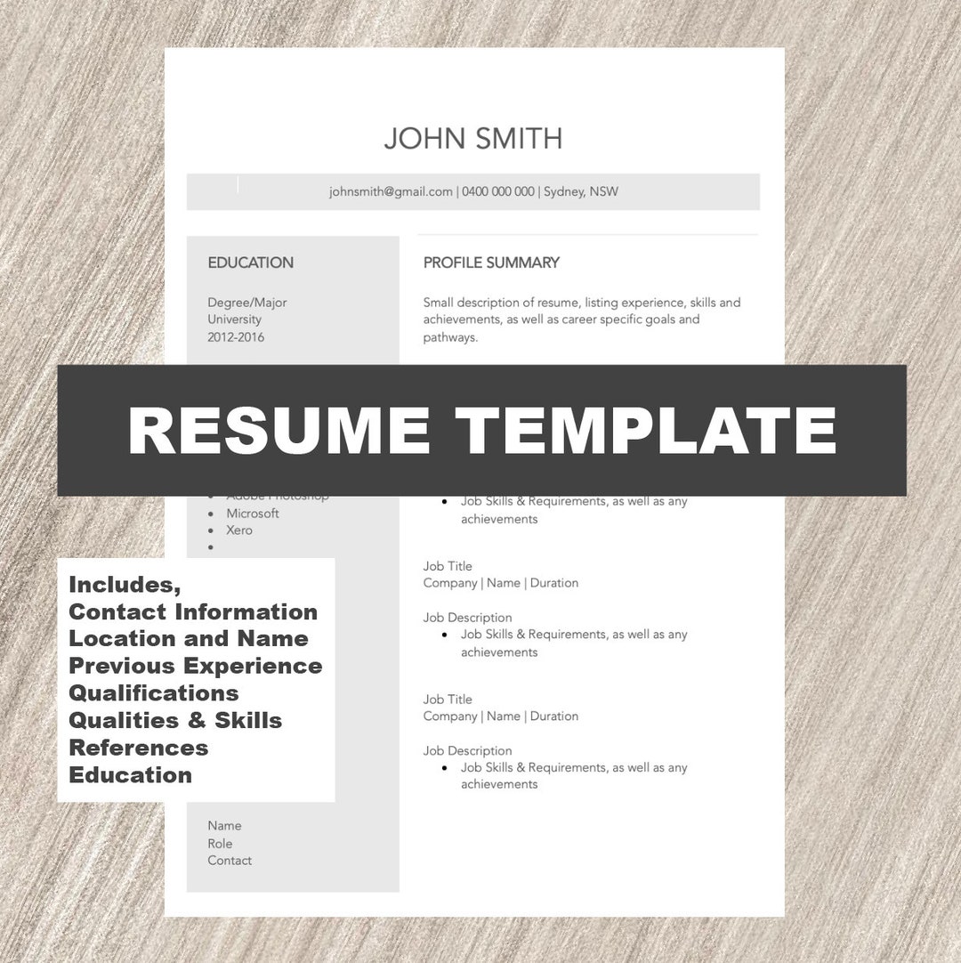 Minimalistic & Simple Resume Template, Word, Docs or Pages Compatible ...