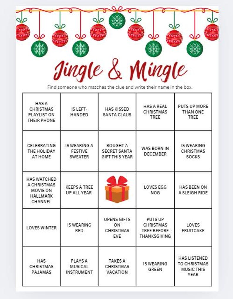 Jingle & Mingle Holiday Bingo Game for Families or Events - Etsy Canada