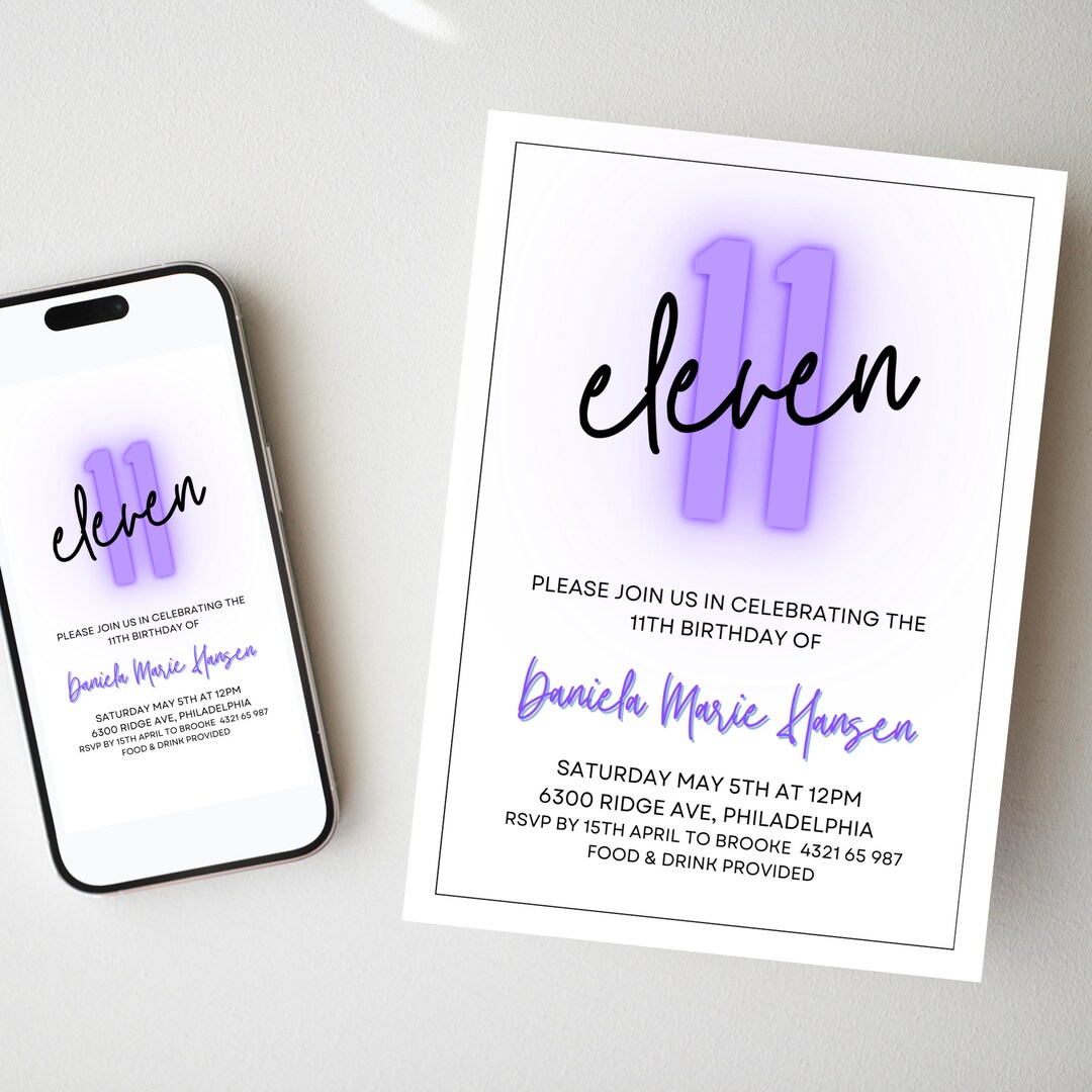 11th Birthday Invite, Double Digits Birthday, Invite Your Friends to ...