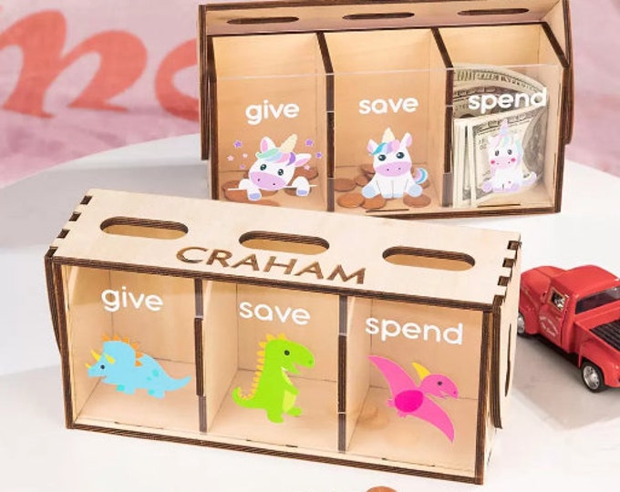 Custom Kid Piggy Bank, Baby Shower Gift Box, Wooden Coin Money Bank ...