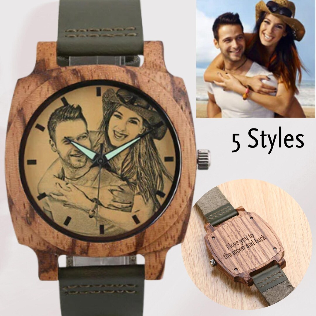 Custom Photo Watch Wooden Watch for Men Watch for Dad Engraved Watch ...