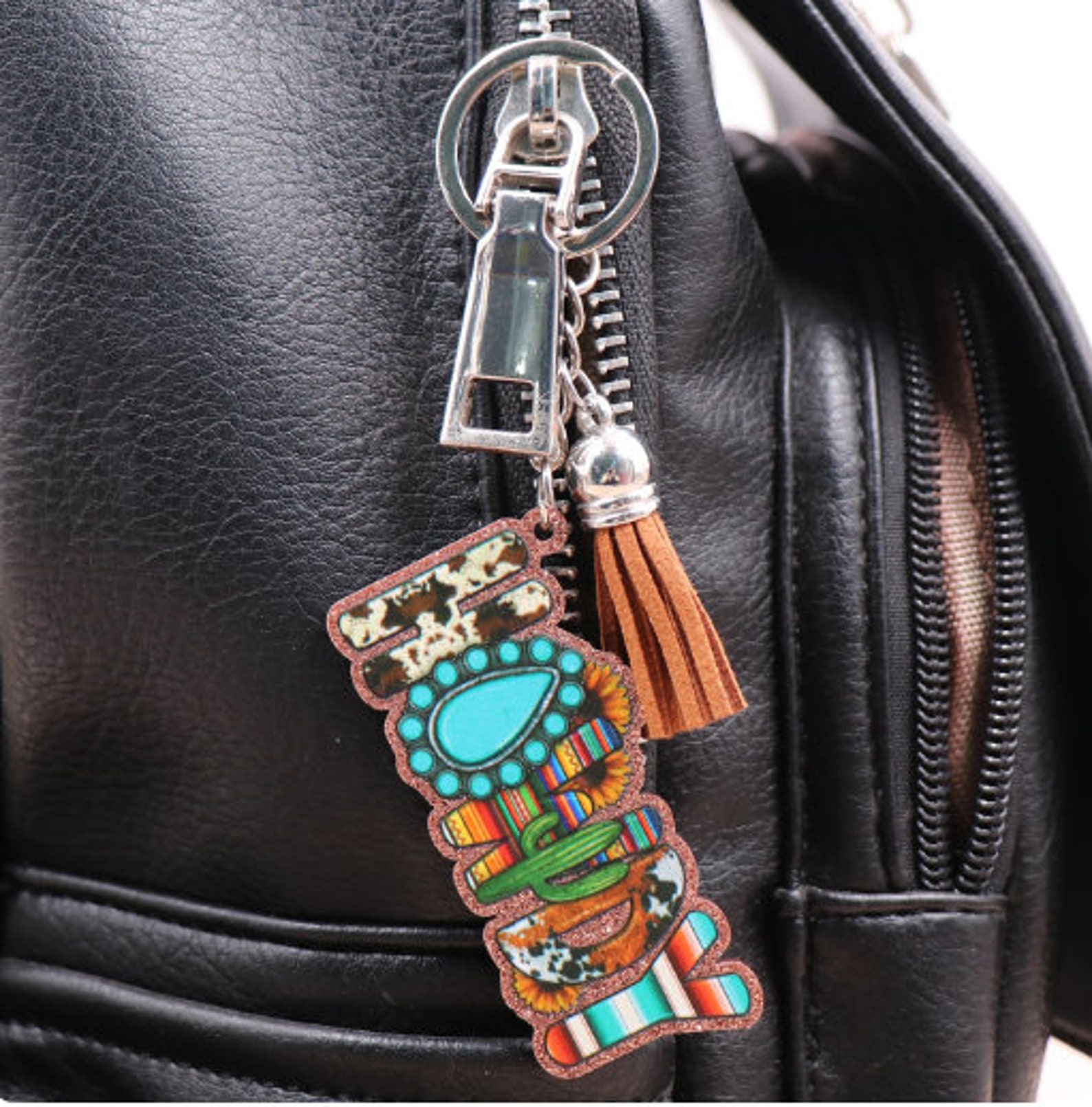 Western Keychain Best Friend Gift Cute Purse Charm Glitter Acrylic ...