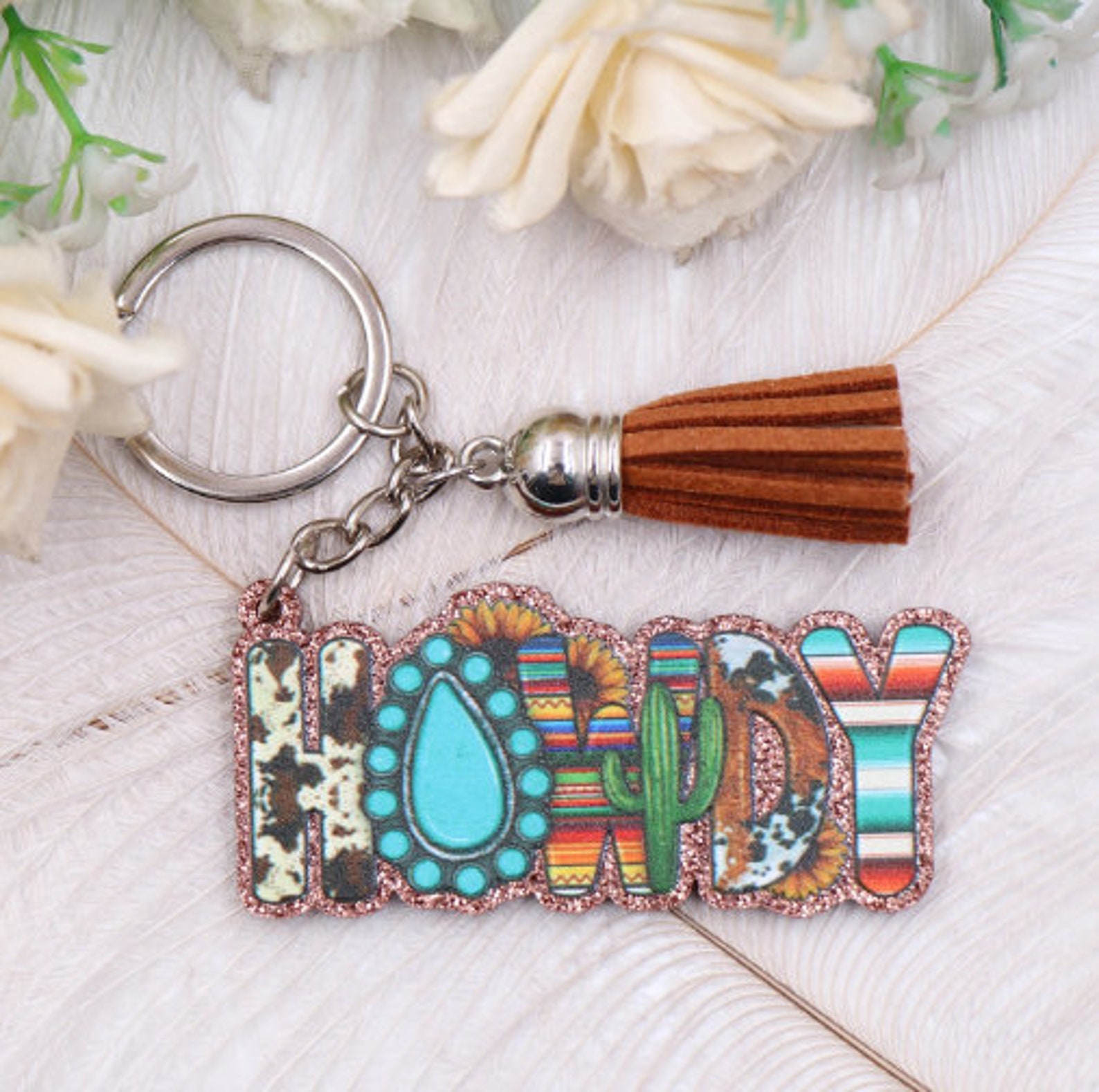 Western Keychain Best Friend Gift Cute Purse Charm Glitter Acrylic ...