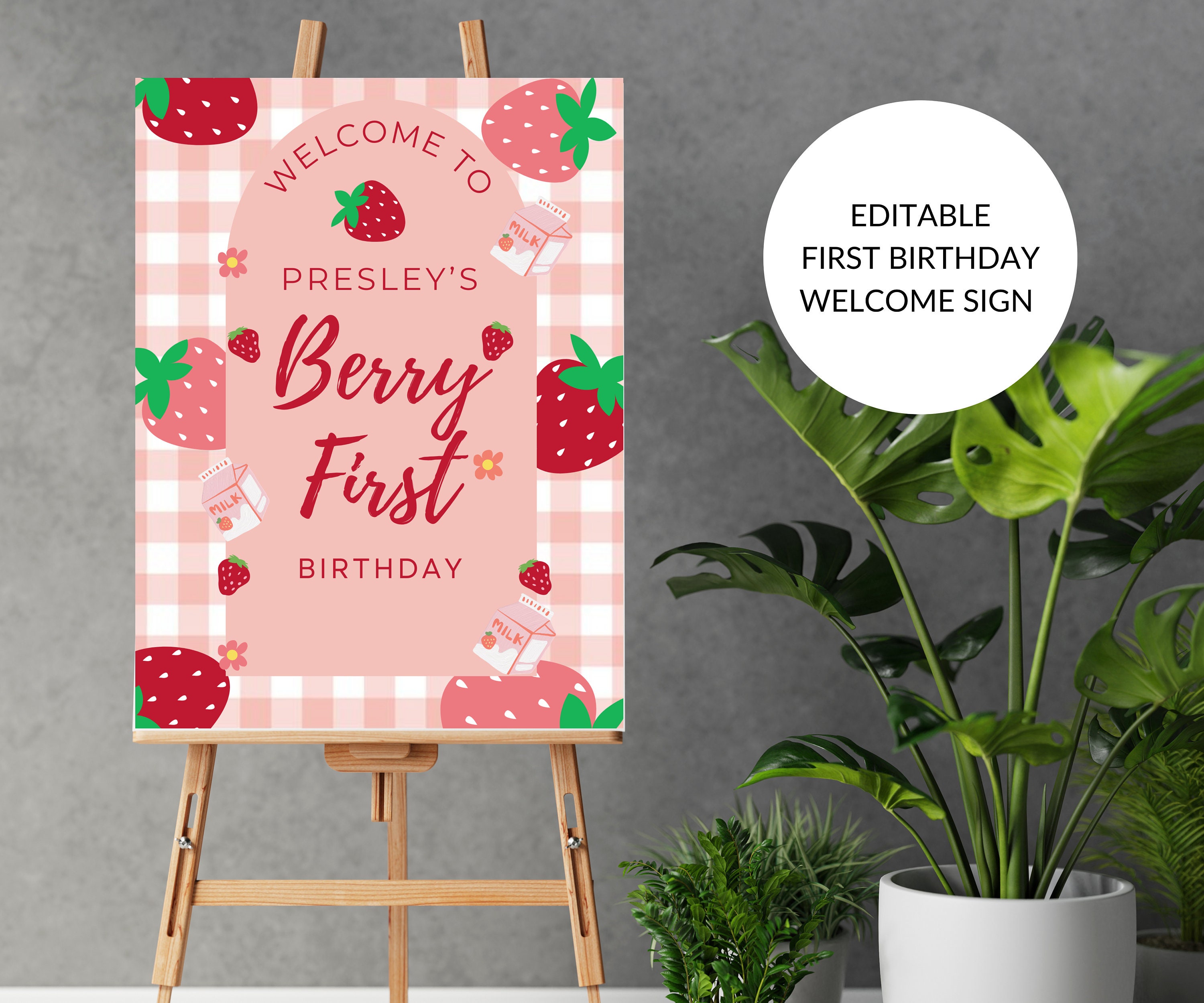 Editable Berry First Birthday Welcome Sign, Instant Download, Birthday ...