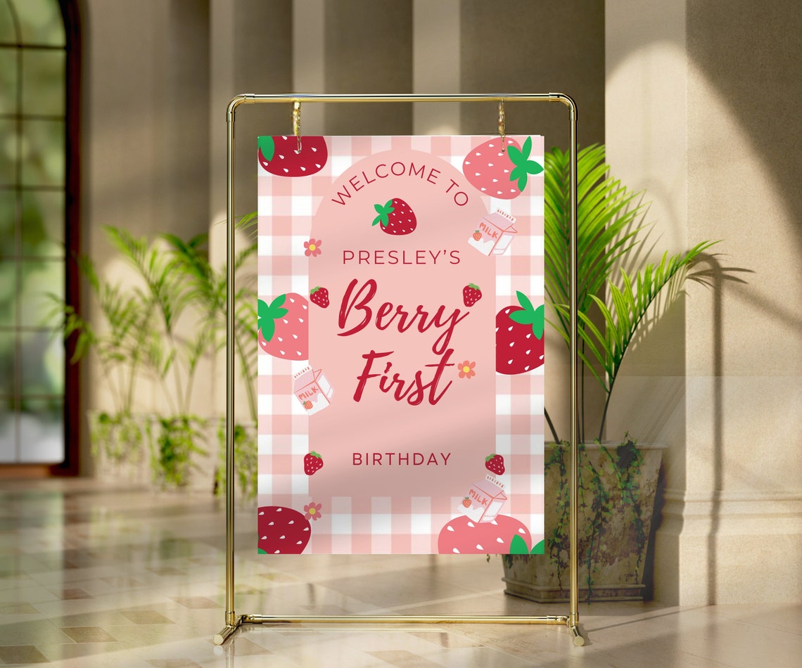 Editable Berry First Birthday Welcome Sign, Instant Download, Birthday ...