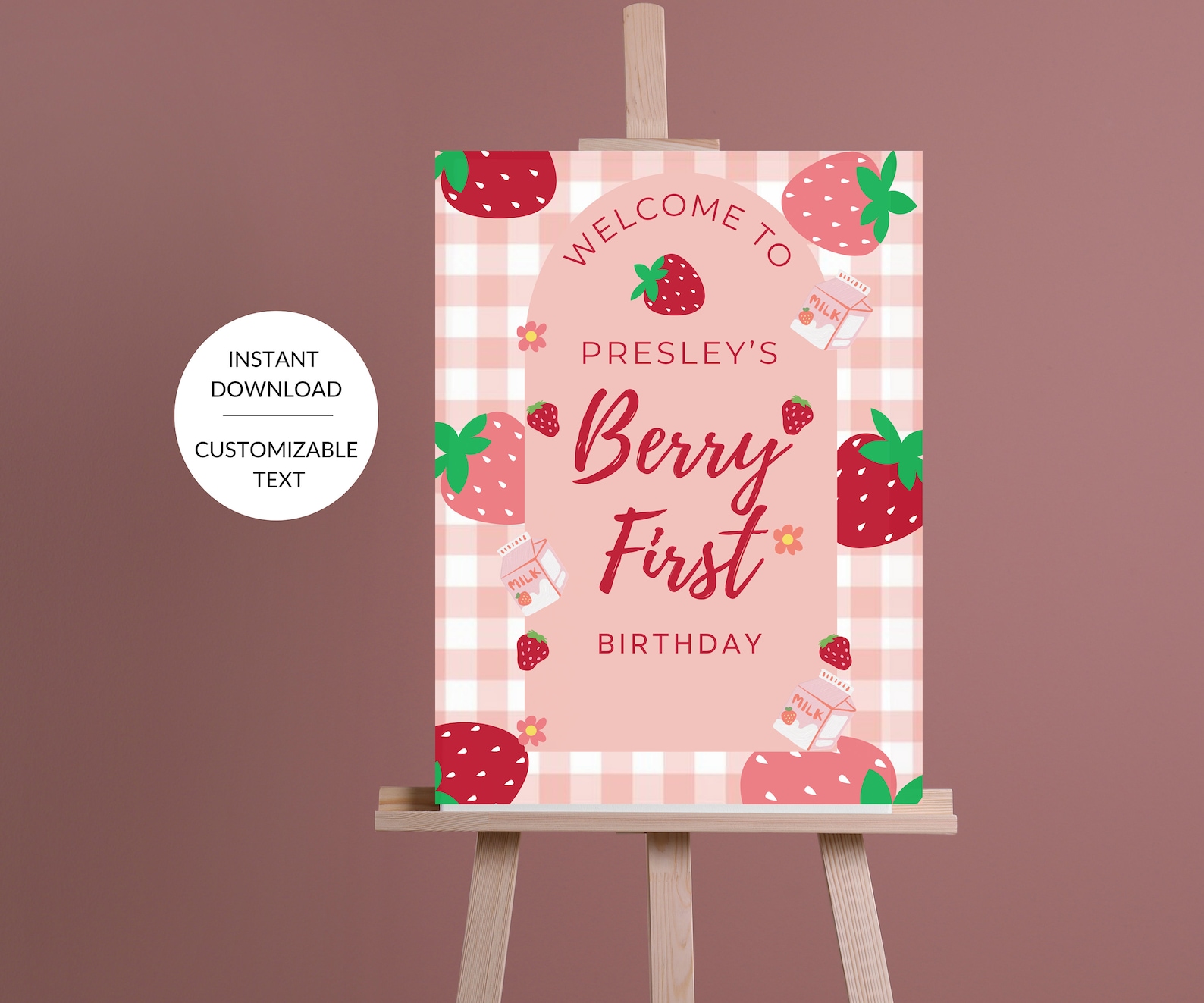 Editable Berry First Birthday Welcome Sign, Instant Download, Birthday ...