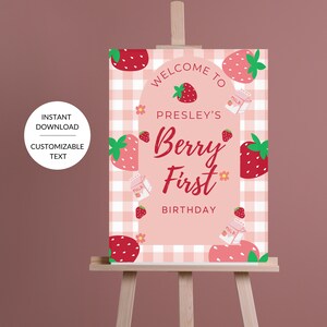 Editable Berry First Birthday Welcome Sign, Instant Download, Birthday ...