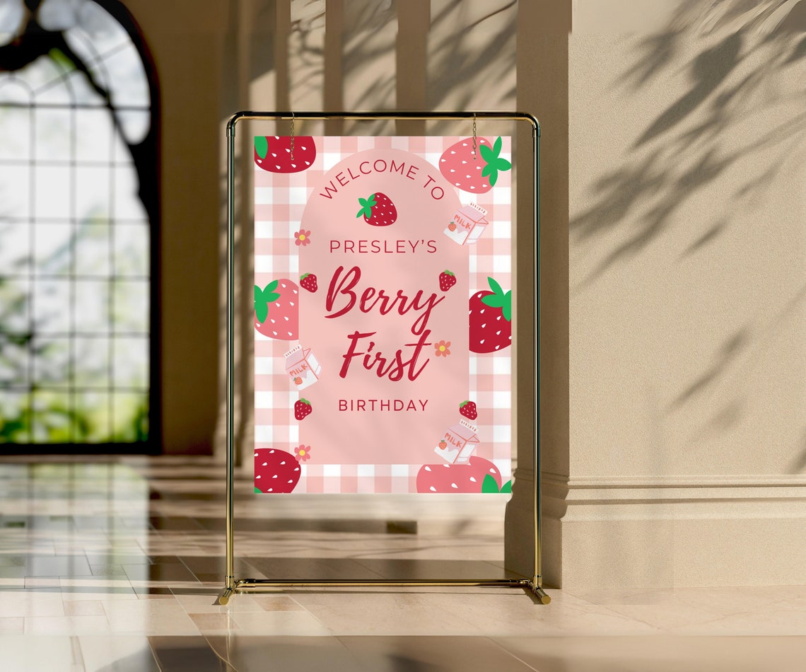 Editable Berry First Birthday Welcome Sign, Instant Download, Birthday ...