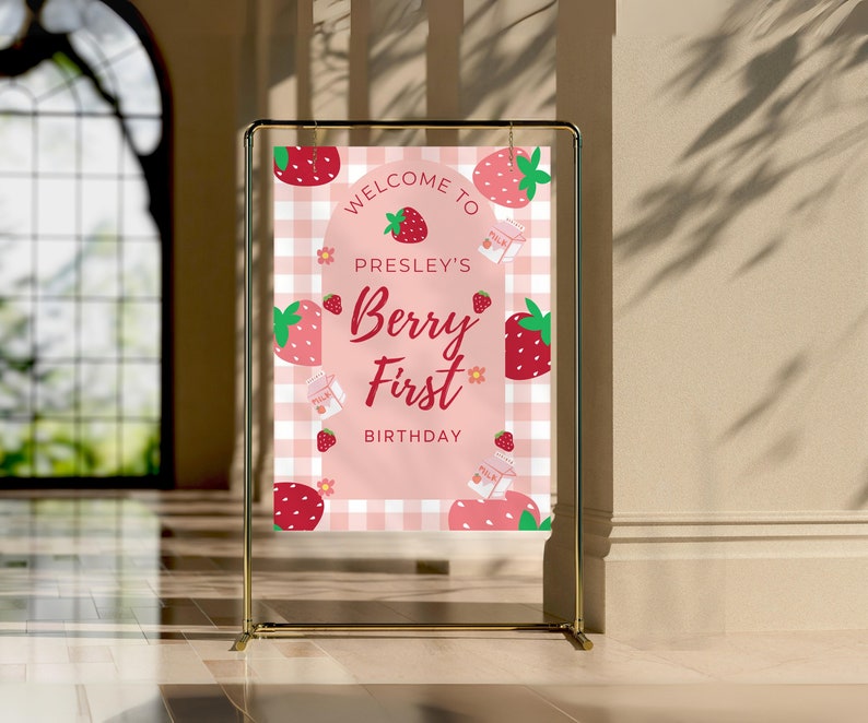 Editable Berry First Birthday Welcome Sign, Instant Download, Birthday ...
