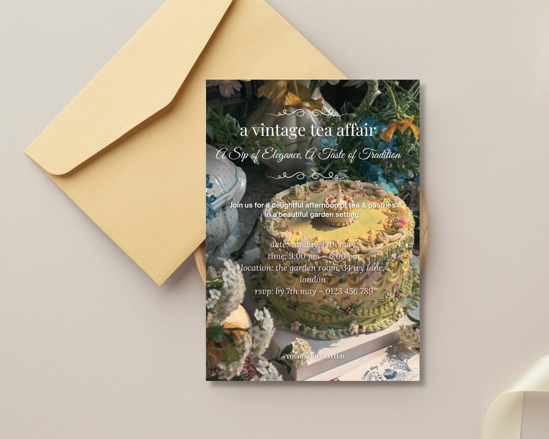 Digital Elegant Tea Party Invitation | Vintage Afternoon Tea Invite ...