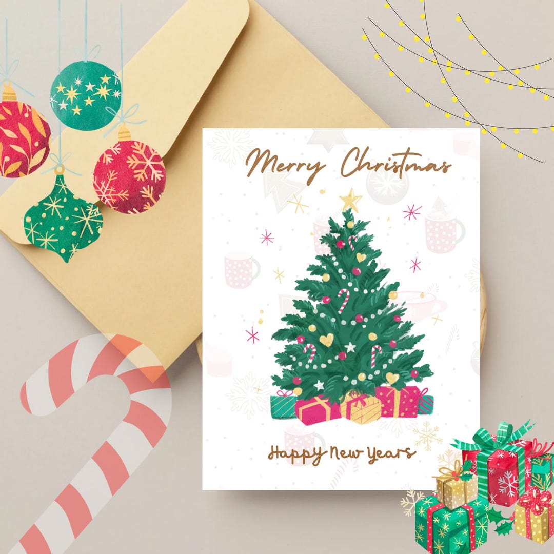 Printable Christmas Cards Digital Christmas Card Cute Xmas Tree E-cards ...