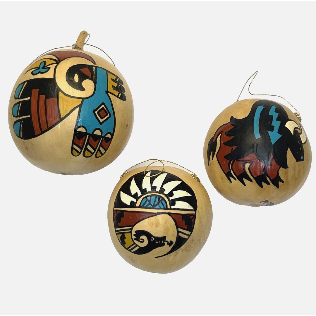 Native American Hopi 3 Pc Gourd Art Carol Beserra 1998 Christmas ...