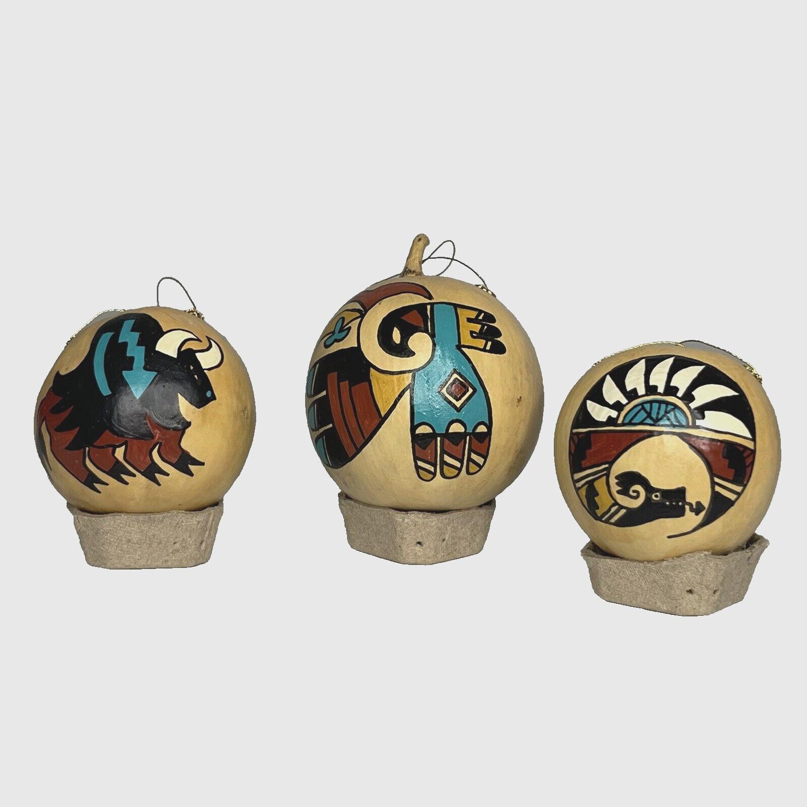 Native American Hopi 3 Pc Gourd Art Carol Beserra 1998 Christmas ...