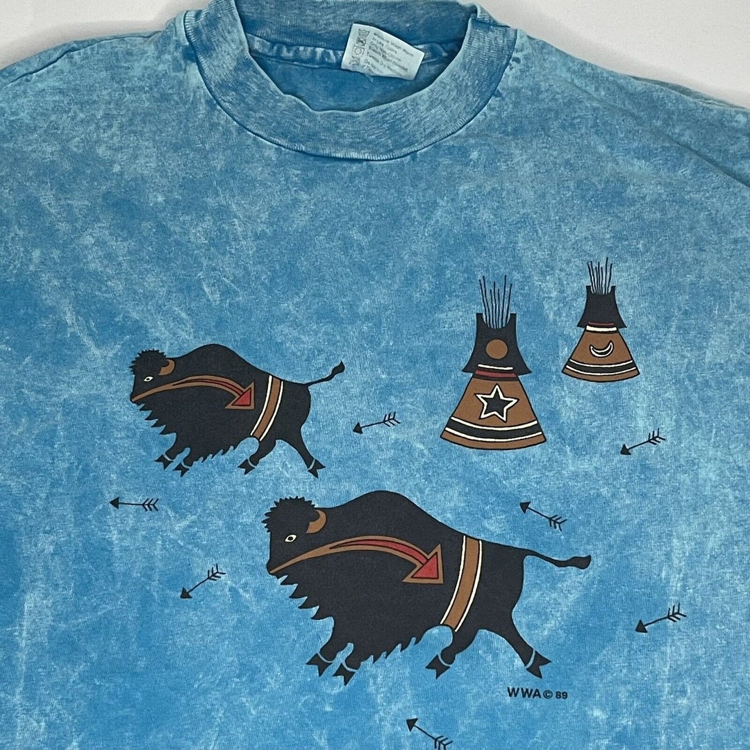 VTG 80s Mens XL Buffalo Teepee Billies Wild West Art Shirt Native ...