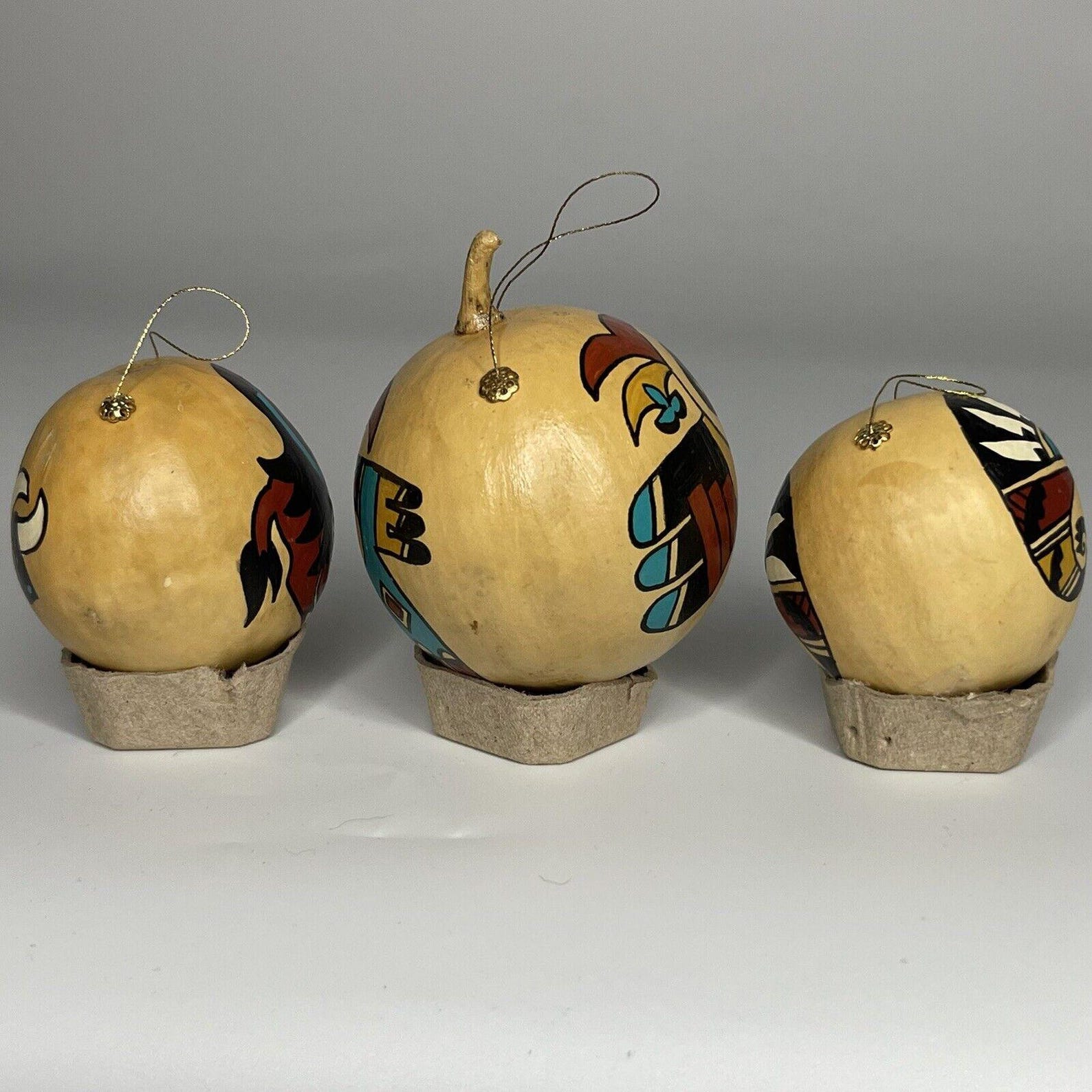 Native American Hopi 3 Pc Gourd Art Carol Beserra 1998 Christmas ...