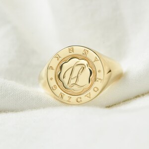 Custom Initial Ring, Hand Etching Ring, Signet Ring, Engagement Ring ...