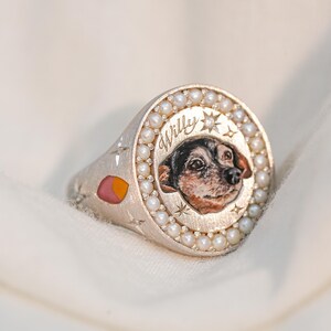 Custom Pearl Ring, Pet Enamel Ring, Dog Face Ring, Pet Keepsake, Dog ...