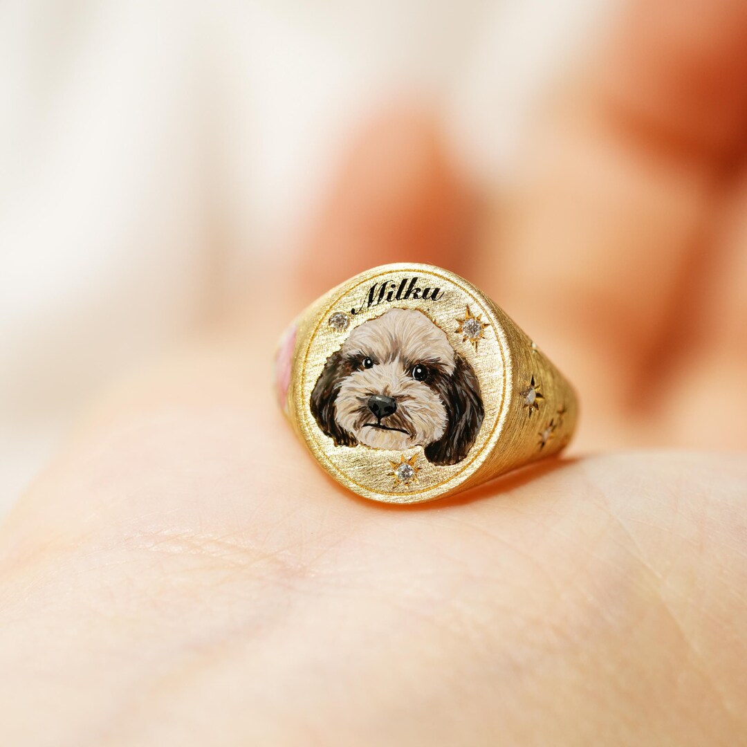 Custom Dog Enamel Ring, Pet Memorial Ring, Hand Painted Ring, Pet ...
