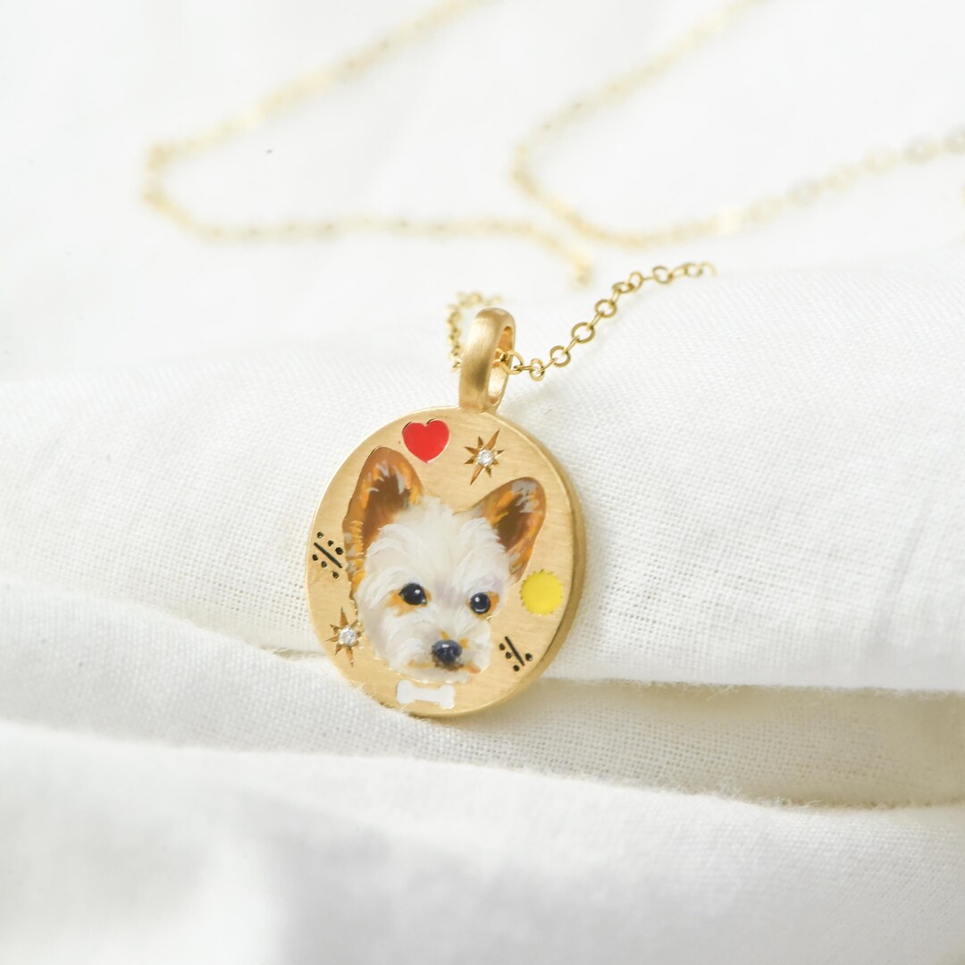 Custom Dog Enamel Necklace, Charm Necklace, Pet Memorial Necklace, Hand ...