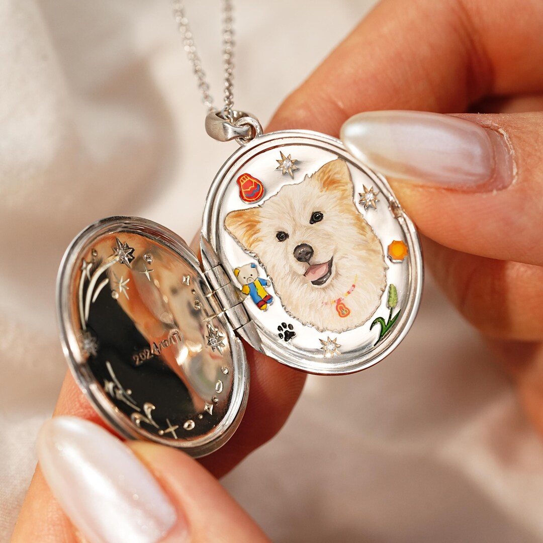 Custom Dog Enamel Necklace, Locket Necklace With Pet Picture, Pet ...