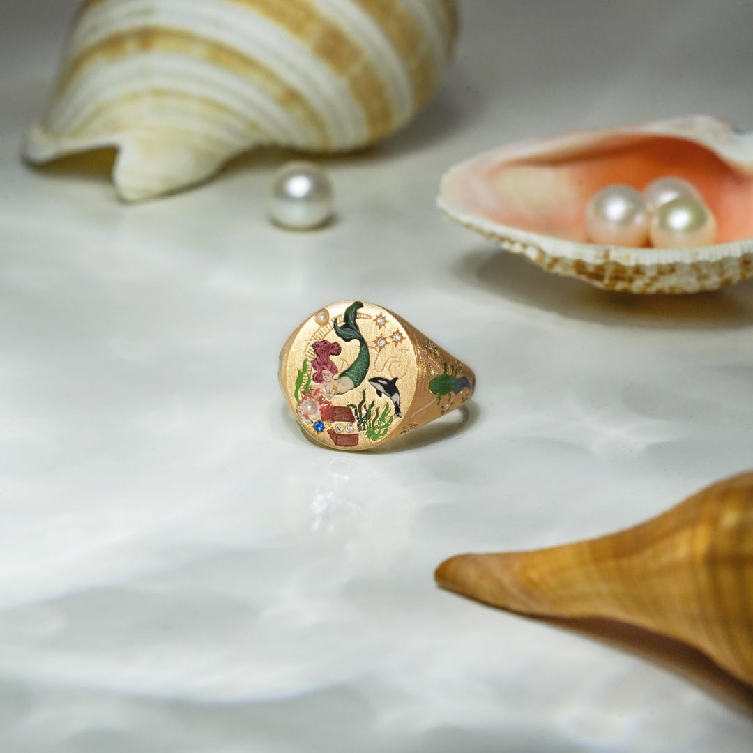 Personalized Mermaid Ring, the Mermaid Tale Story, Mermaid Enamel ...
