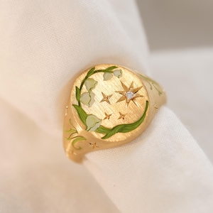 Custom Birth Flower Ring, Flower Enamel Ring, Lily of the Valley Flower ...