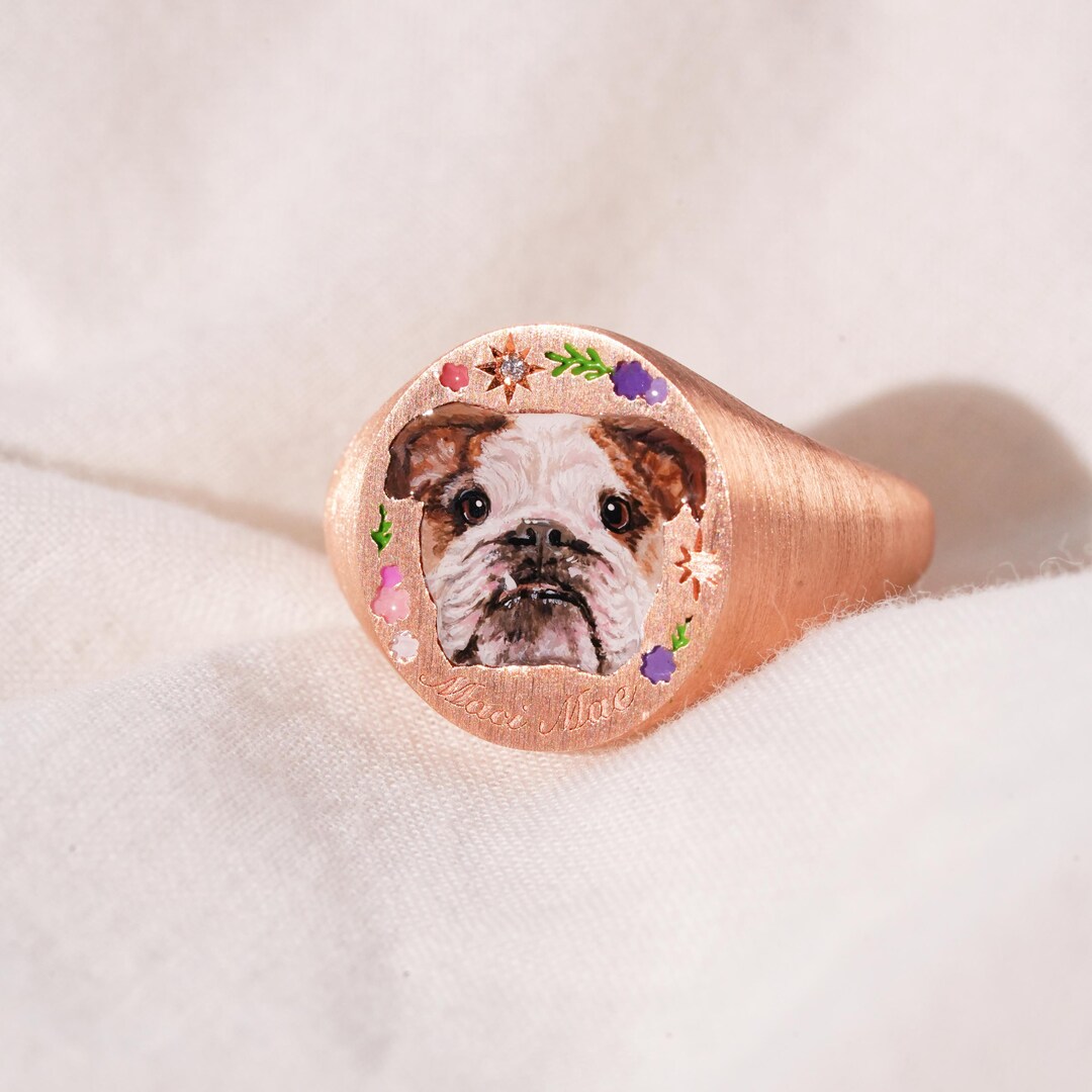 Custom Dog Face Enamel Ring, Pet Memorial Ring, Handmade Jewelry, Pet ...