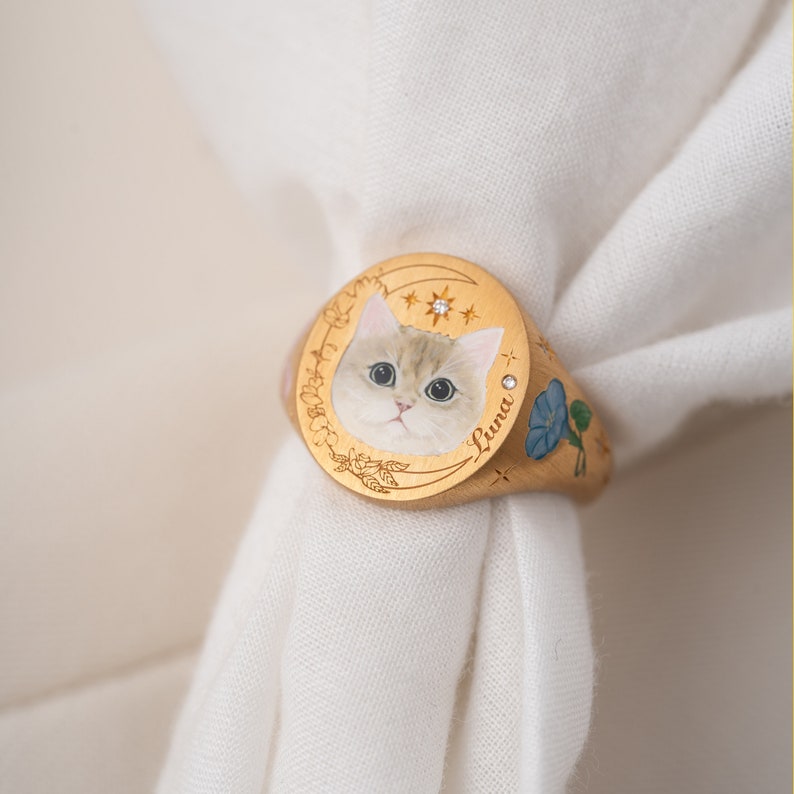 Custom Enamel Ring, Pet Photo Ring, Hand Painting Jewelry, Cat Keepsake ...