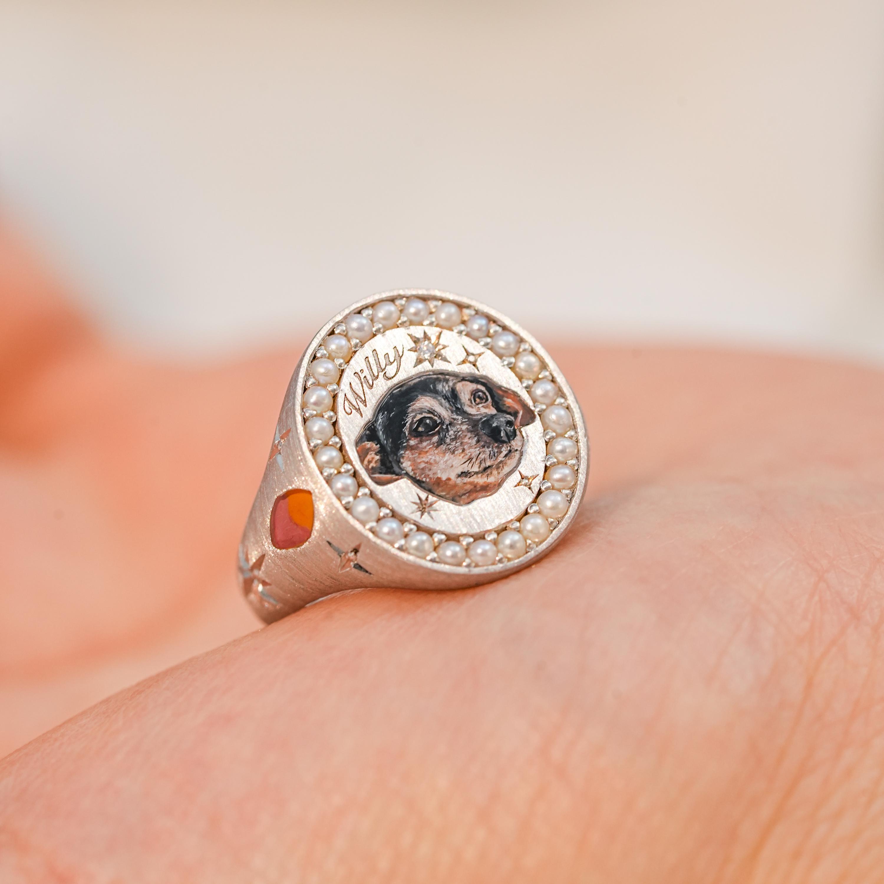Custom Pearl Ring, Pet Enamel Ring, Dog Face Ring, Pet Keepsake, Dog ...