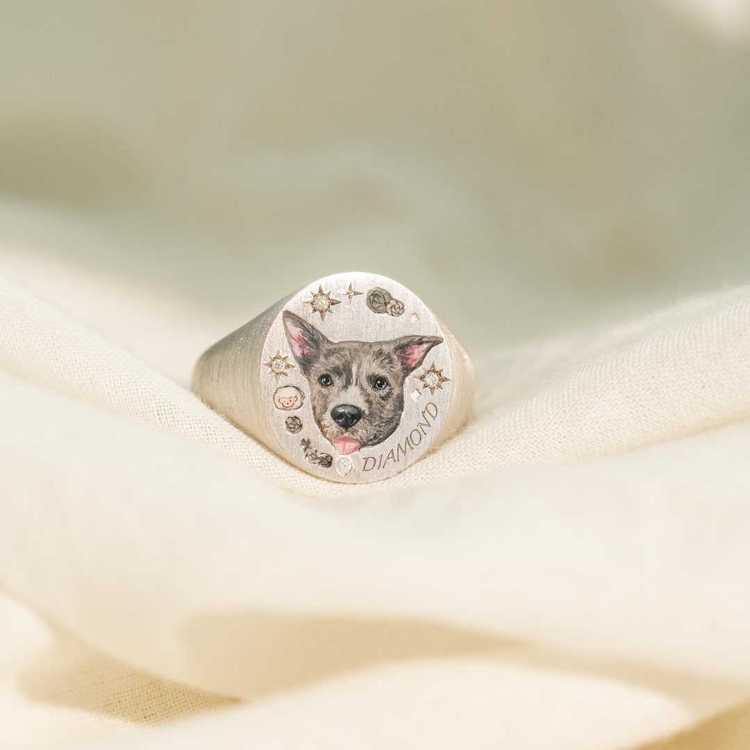Custom Dog Photo Enamel Ring, Pet Memorial Ring, Hand Painting Ring ...