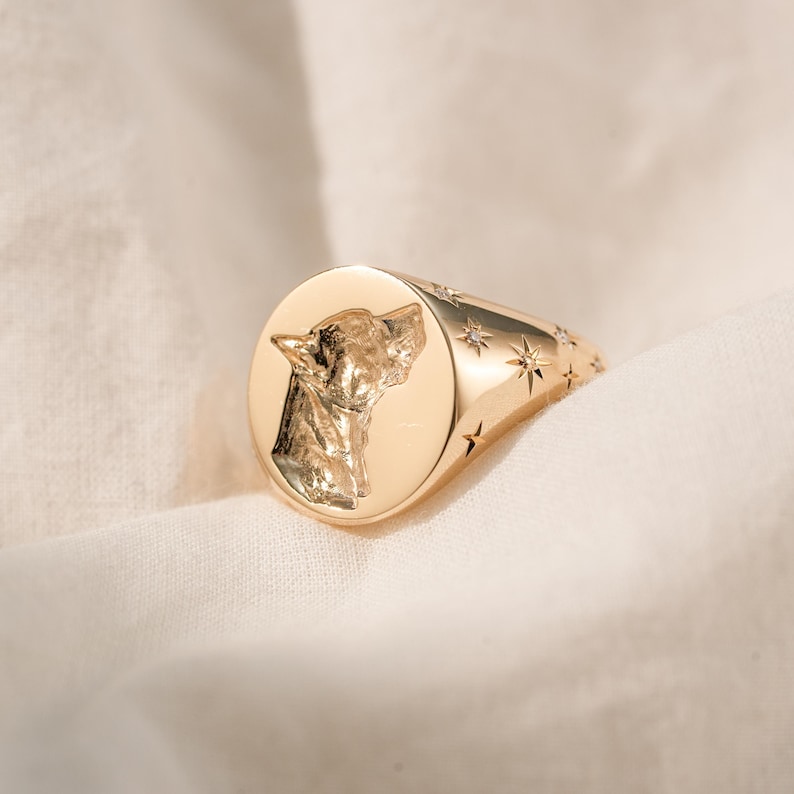 Custom Dog Portrait Signet Ring, Pet Memorial Ring, Hand Etching ...