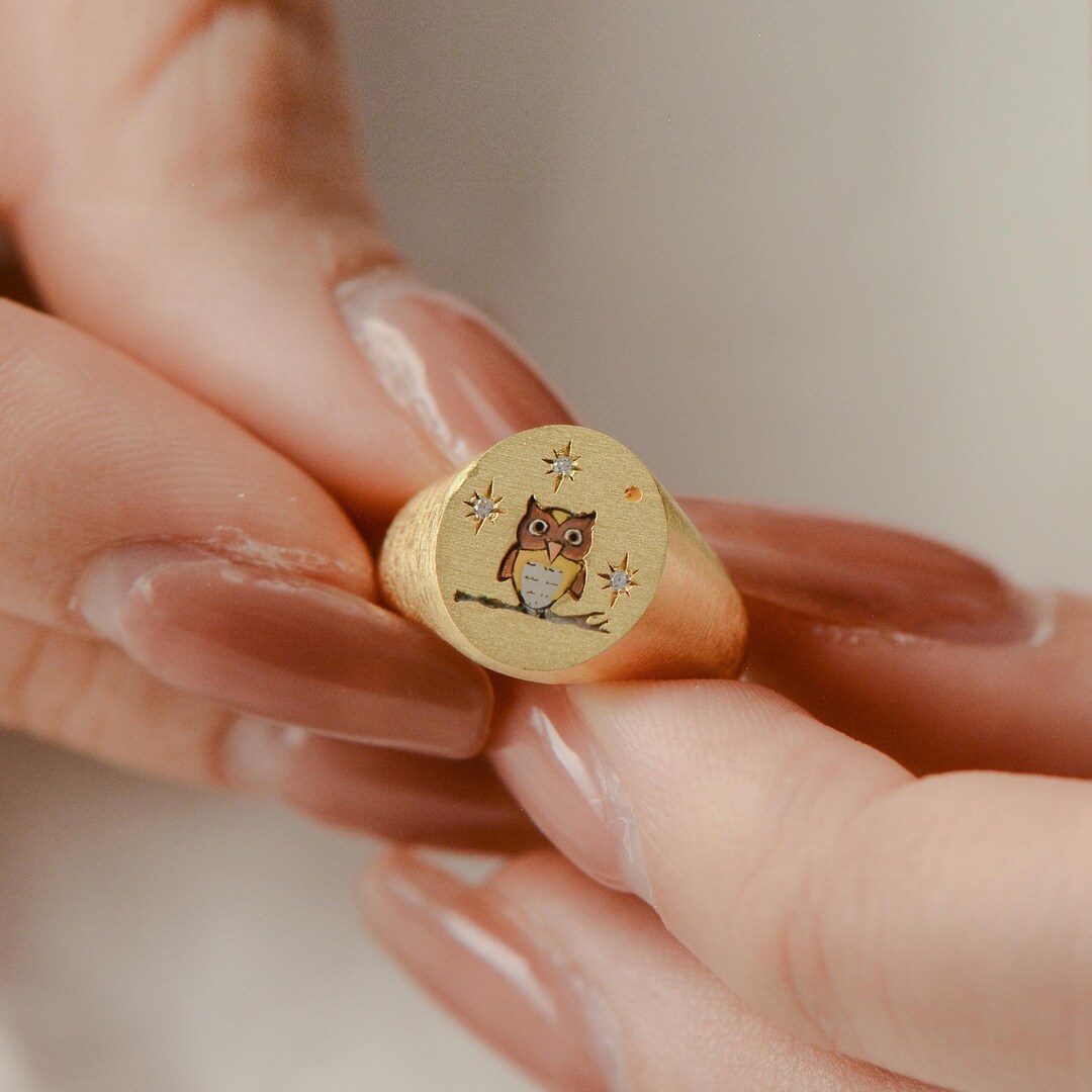 Custom Kids Drawing Ring, Children Art Work Enamel Ring, Memorial Gift ...