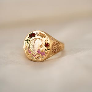 Personalized Initial Ring, Birth Flower Ring, the Rose Enamel Ring ...