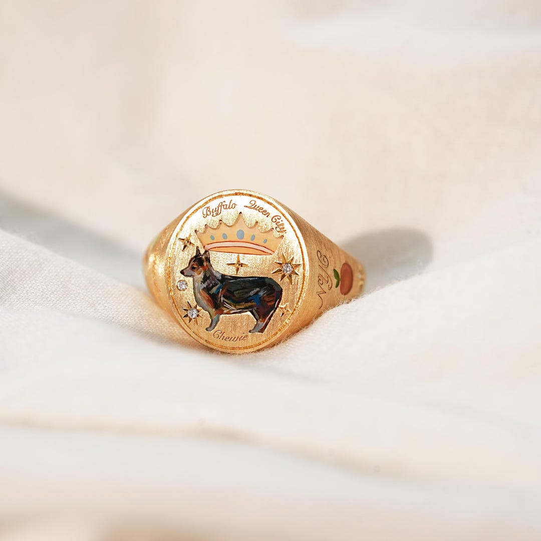 Custom Dog Signet Ring, Pet Enamel Ring, Hand Painted Jewelry, Dog ...