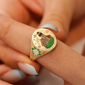 Custom Castle Enamel Ring, Picture Ring, Hand Painted Ring, Memorial ...