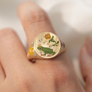 The Frog Prince Ring, Custom Enamel Ring, the Rose Photo Ring, Handmade ...