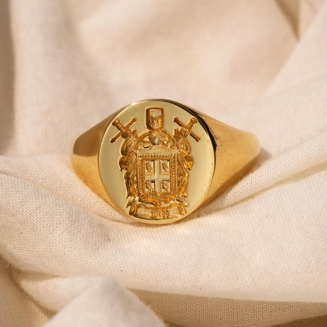 Custom Signet Ring, Family Crest Photo Ring, Hand Etching Ring, Solid ...