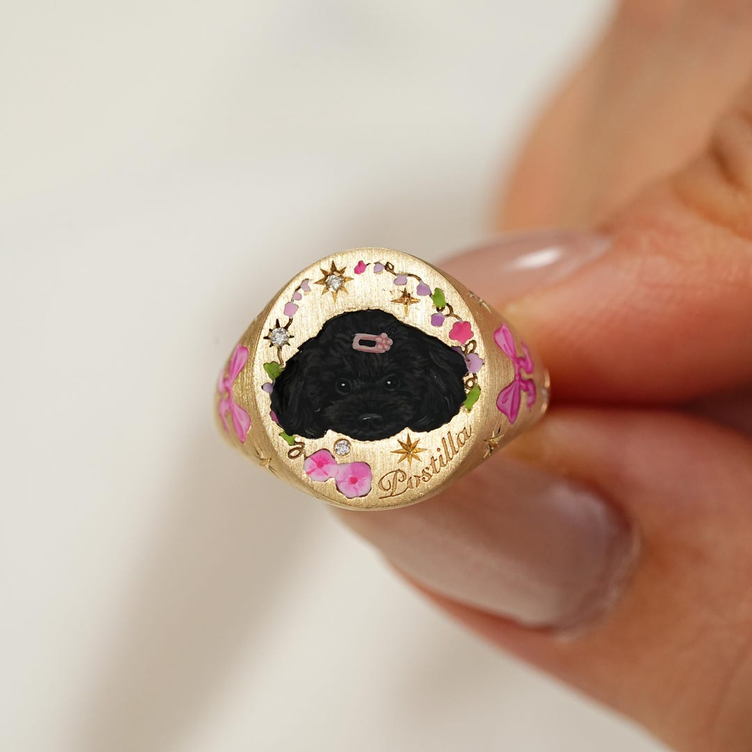 Custom Dog Memorial Ring, Pet Enamel Ring, Hand Painted Ring, Pet ...