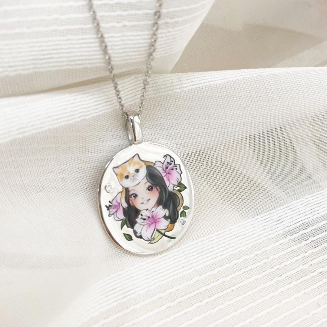 Custom Person Picture Necklace, Photo Enamel Necklace, Pet Memorial ...