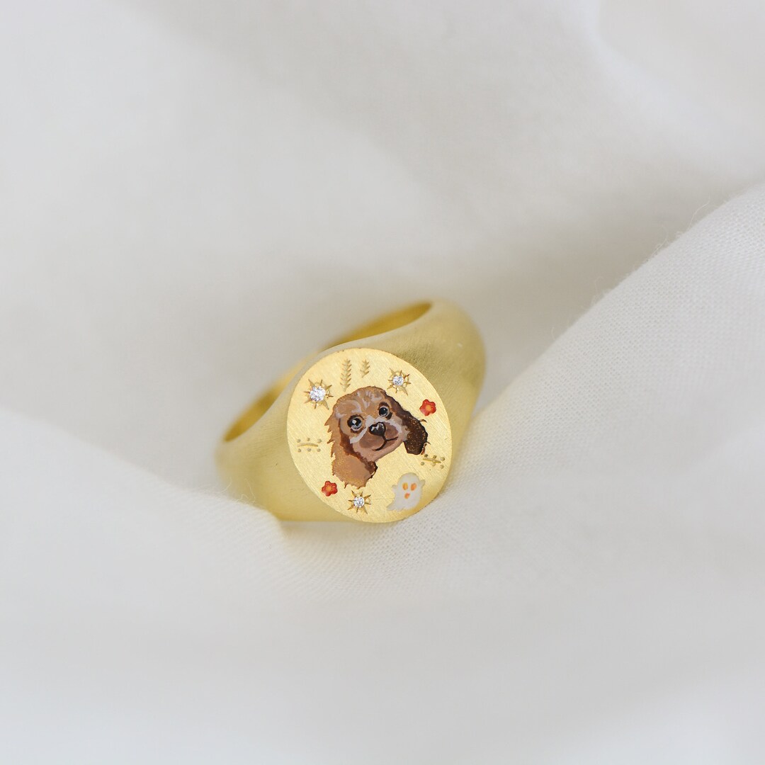 Custom Pet Photo Ring, Dog Face Ring, Cartoon Design, Enamel Ring ...