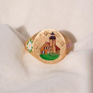 Custom Castle Enamel Ring, Picture Ring, Hand Painted Ring, Memorial ...