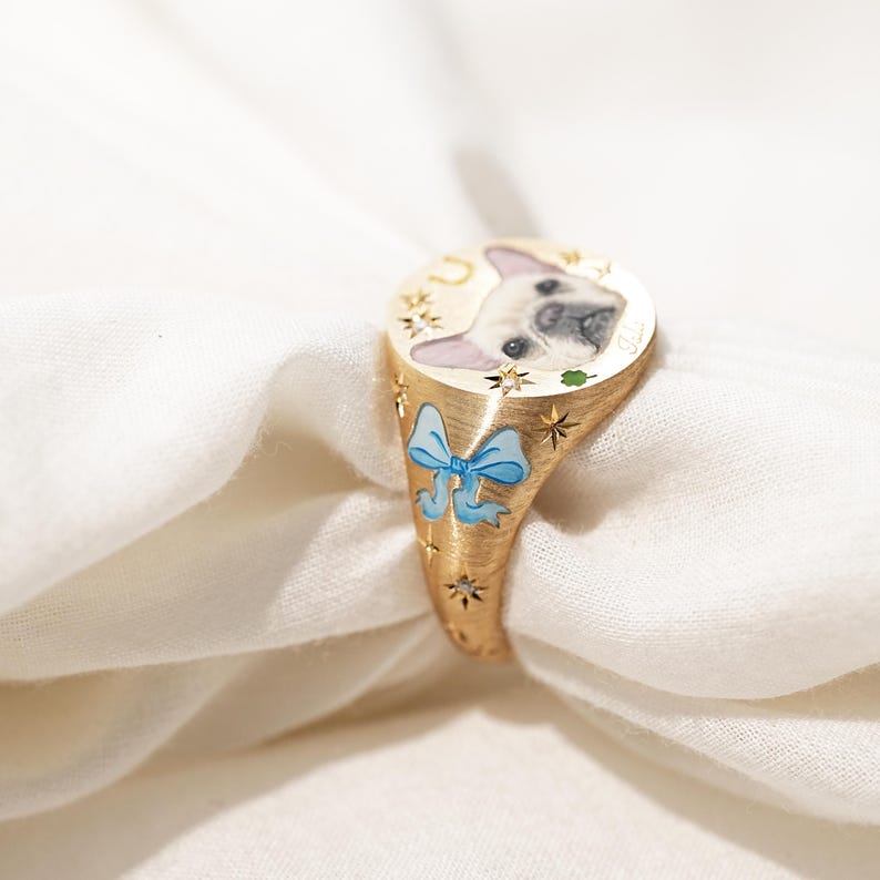 Custom Dog Memorial Ring, Pet Enamel Ring, Hand Painted Jewelry ...