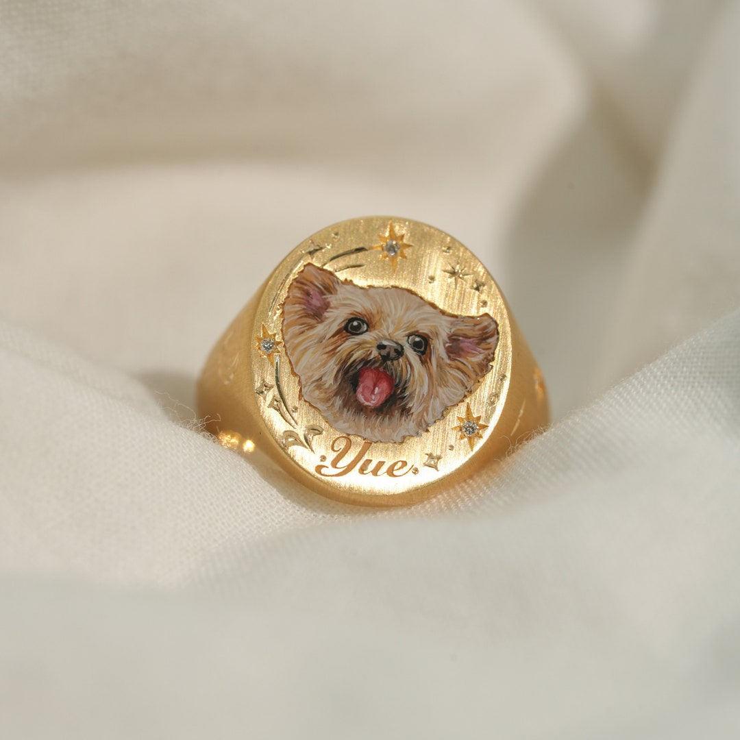 Pet Enamel Ring, Custom Pet Memorial Ring, Hand Painting Jewelry ...